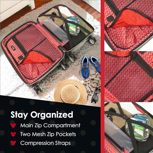 FUL Disney Mickey Mouse 21 Inch Carry On Luggage, Hardshell Rolling Suitcase with Spinner Wheels, Black