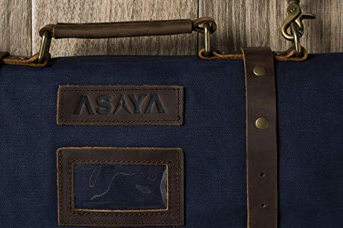 Asaya Waxed Canvas Knife Roll - 15 Knife Slots, Card Holder and Large Zippered Pocket - Genuine Leather, Cloth and Brass Buckles - for Chefs and Culinary Students - Knives Not Included