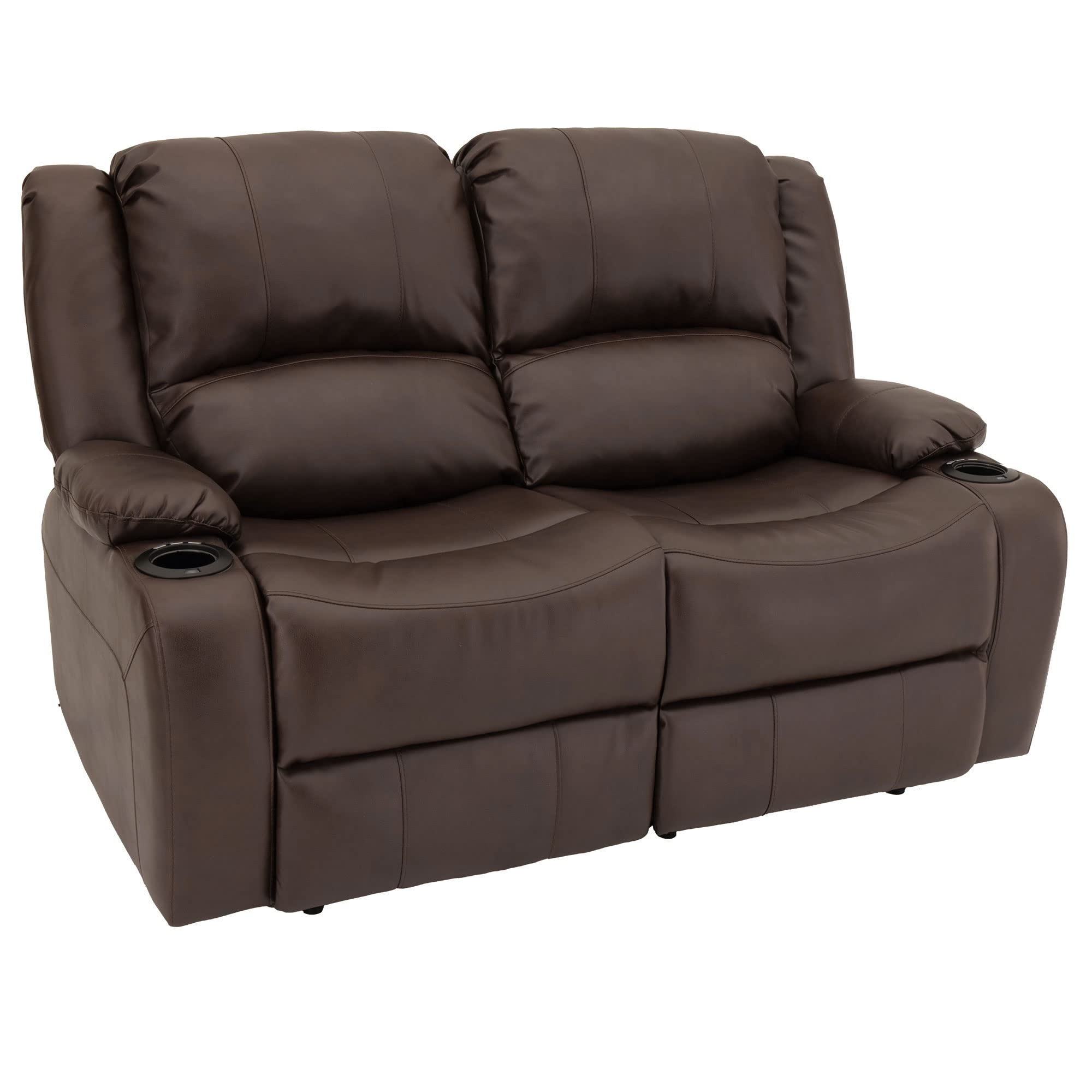 RecPro Charles 58" Powered Double RV Wall Hugger Recliner Sofa RV Loveseat with Upgraded 2023 Fabric (Chestnut)