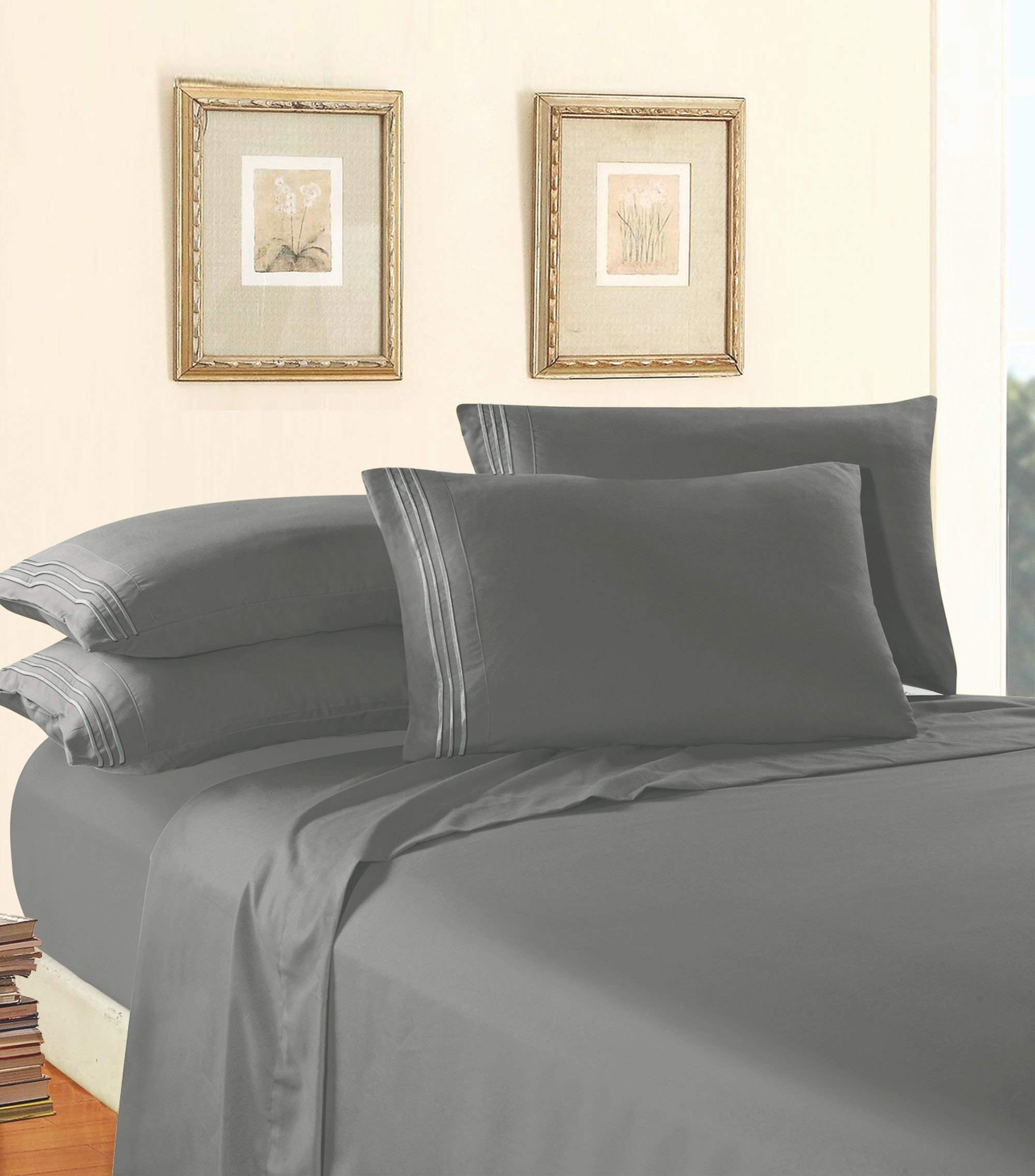 Elegant Comfort Luxury 1500 Premium Hotel Quality Microfiber 4-Piece Sheet Set - Wrinkle Resistant, All Around Elastic Fitted Sheet, Deep Pocket up to 16", Twin/Twin XL, Grey