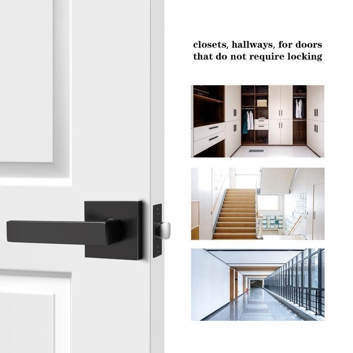 Probrico Matte Black Passage Door Levers Square Hall Closet Handles, Heavy Duty Interior Non-Locking Lever Sets, Reversible for Right & Left Side, 5 Pack