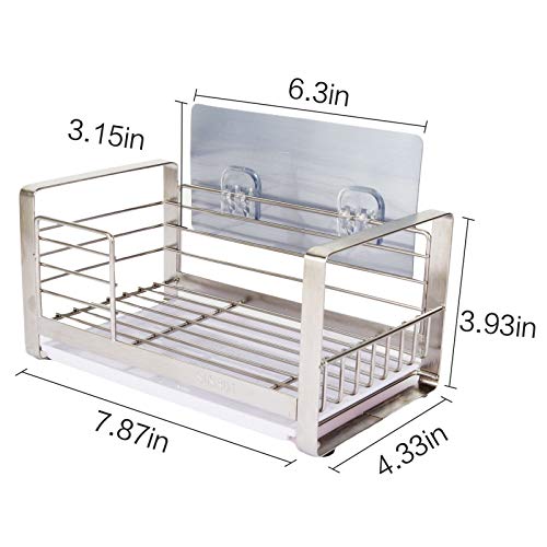 OTONIS Sponge Holder For Kitchen Sink Tray Organizer Adhesive Soap Holder, Dish Suction Cup Sponge Holder, Adhesive or Free Standing, SUS304 Stainless Steel, Silver