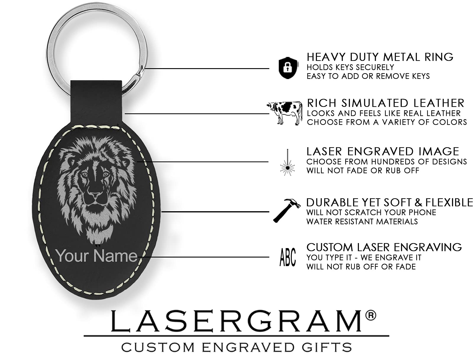 LaserGram Oval Keychain, Motorcycle, Personalized Engraving Included (Black with Silver)