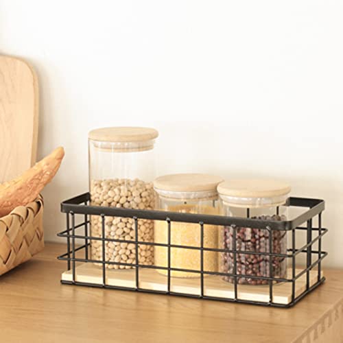 Dicunoy Set of 2 Small Wire Baskets, Narrow Rustic Storage Bin, Farmhouse Rectangle Bathroom Counter Organizer Tray for Kitchen Countertop, Pantry, RV, School Classrooms, Office Decorative