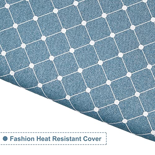 Duwee 12"x32" Heat Resistance Metallic Table Top Ironing Board Cover Durable Thicken Felt Material Padding, with Elastic Cord, Easy to Handle and Fits Board Beautifully (Blue White B)