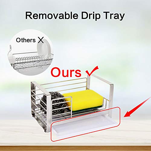 OTONIS Sponge Holder For Kitchen Sink Tray Organizer Adhesive Soap Holder, Dish Suction Cup Sponge Holder, Adhesive or Free Standing, SUS304 Stainless Steel, Silver