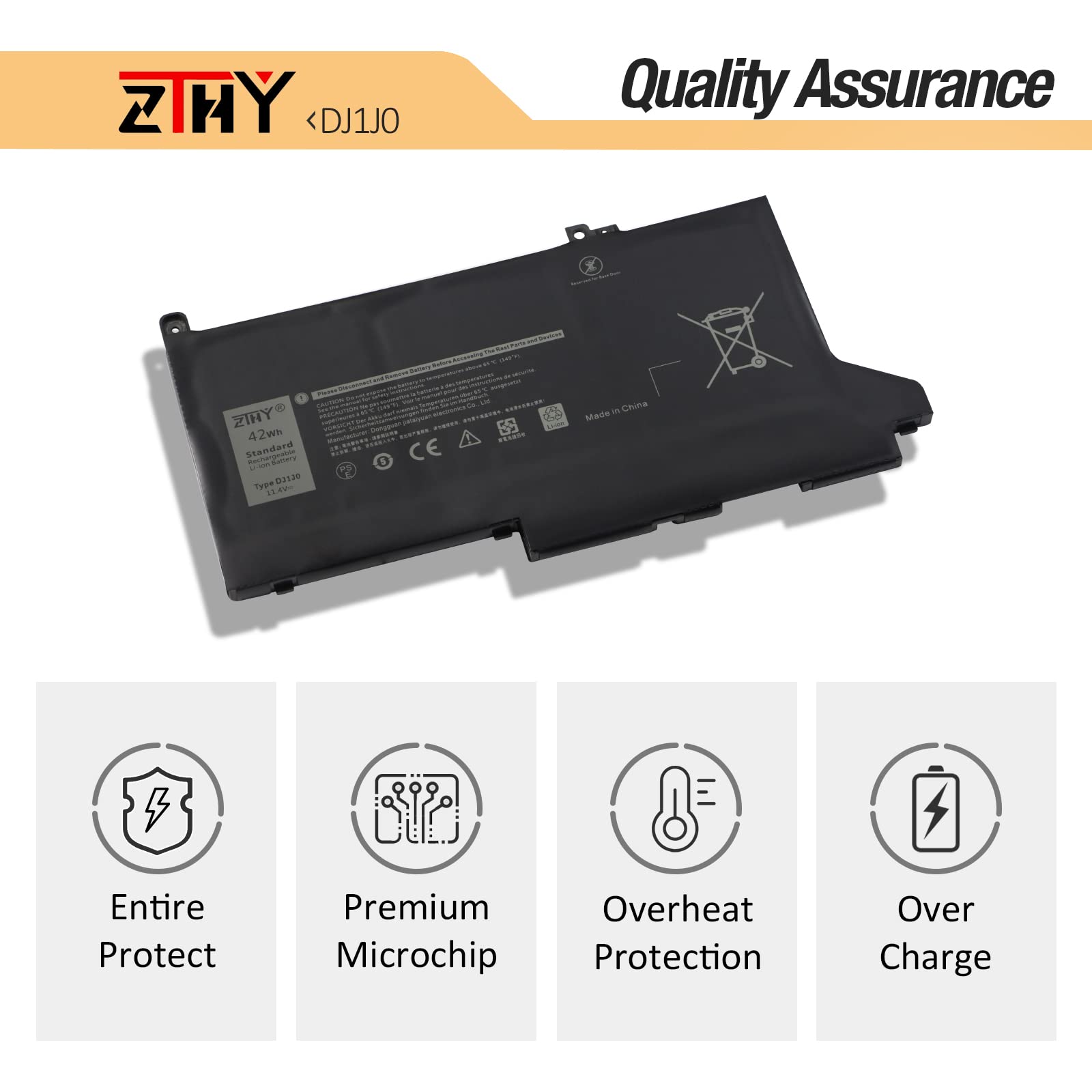 ZTHY DJ1J0 42Wh 3-Cell Laptop Battery Replacement for Dell Latitude 12 7280 7290 E7280 E7290 13 7380 7390 E7380 E7390 14 7480 7490 E7480 E7490 Series P28S P28S001 451-BBZL C27RW PGFX4 ONFOH K8X0T