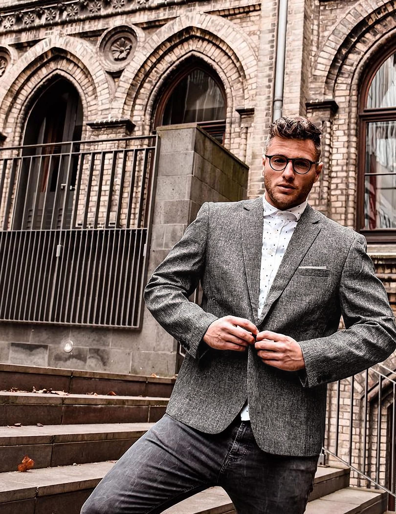 COOFANDY Men Slim Fit Suits Casual Lightweight Blazer Jackets One Button Tuxedos Grey