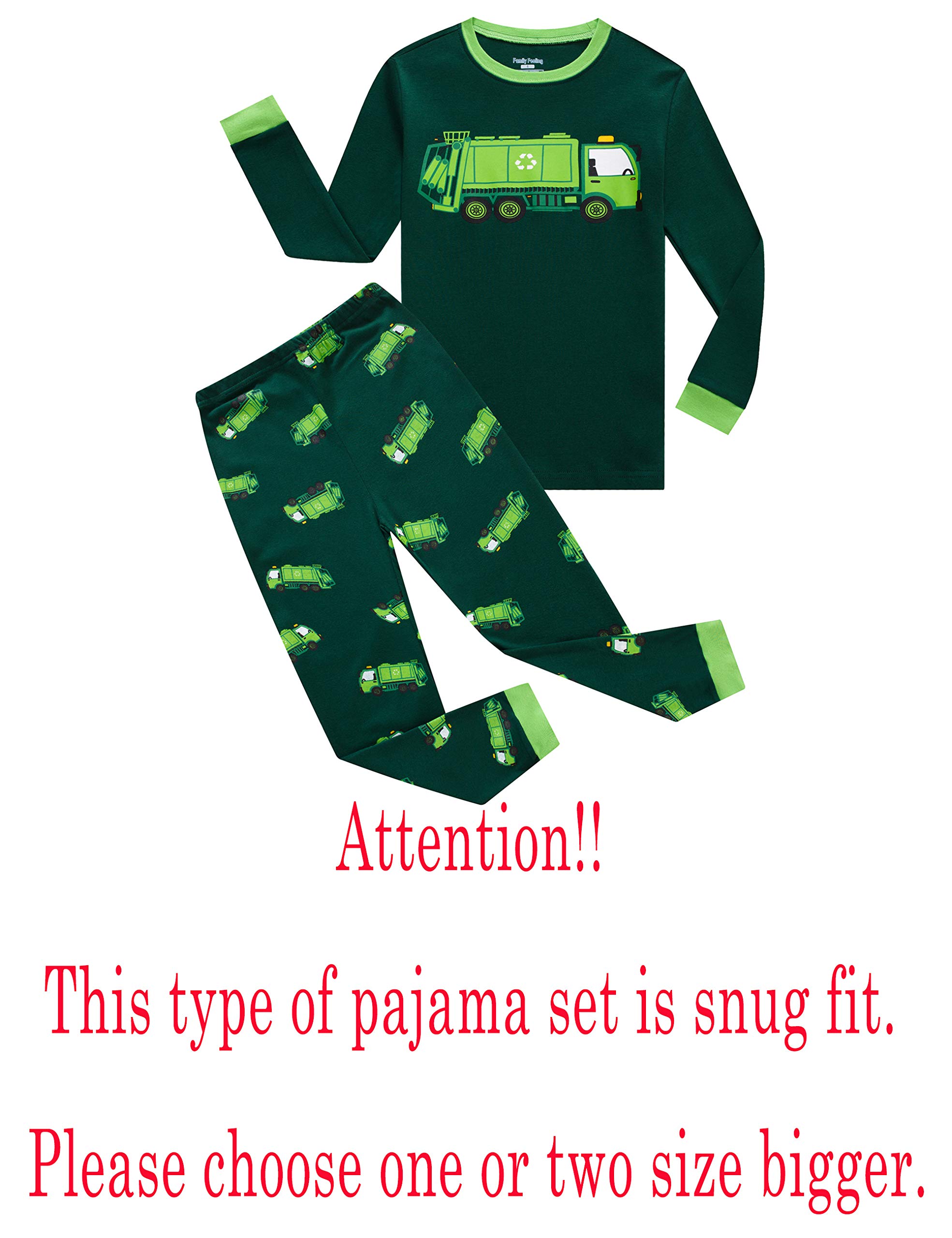 Family Feeling Garbage Truck Little Boys Long Sleeve Pajamas 100% Cotton Pjs Toddler Sleepwears Size 4T
