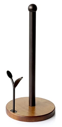 Paper Towel Holder,Wooden Paper Towel Holder Countertop, Standing Paper Towel Holder Stand with Heavy Duty Wood Base, Paper Towel Organizer Roll Dispenser for Kitchen Counter (Black)
