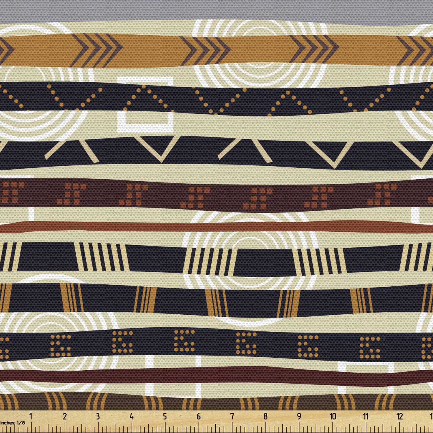 Ambesonne Abstract Fabric by The Yard Ethnic Style Geometric Forms Striped Pattern on Bold Earth Tones Decorative Material for Modern Farmhouse Decor Upholstery and Home Accents 1 Yard Orange Cream