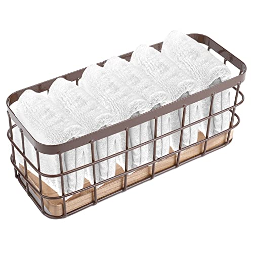 Dicunoy Set of 2 Small Wire Baskets, Narrow Rustic Storage Bin, Farmhouse Rectangle Bathroom Counter Organizer Tray for Kitchen Countertop, Pantry, RV, School Classrooms, Office Decorative