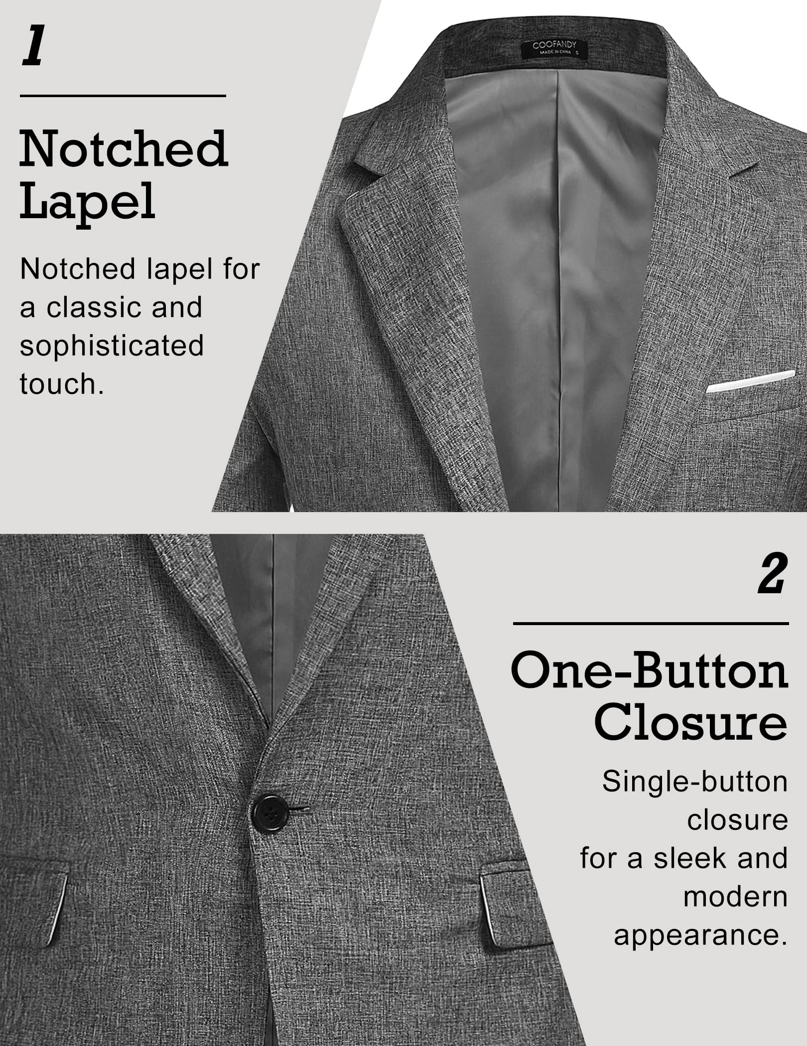COOFANDY Men Slim Fit Suits Casual Lightweight Blazer Jackets One Button Tuxedos Grey