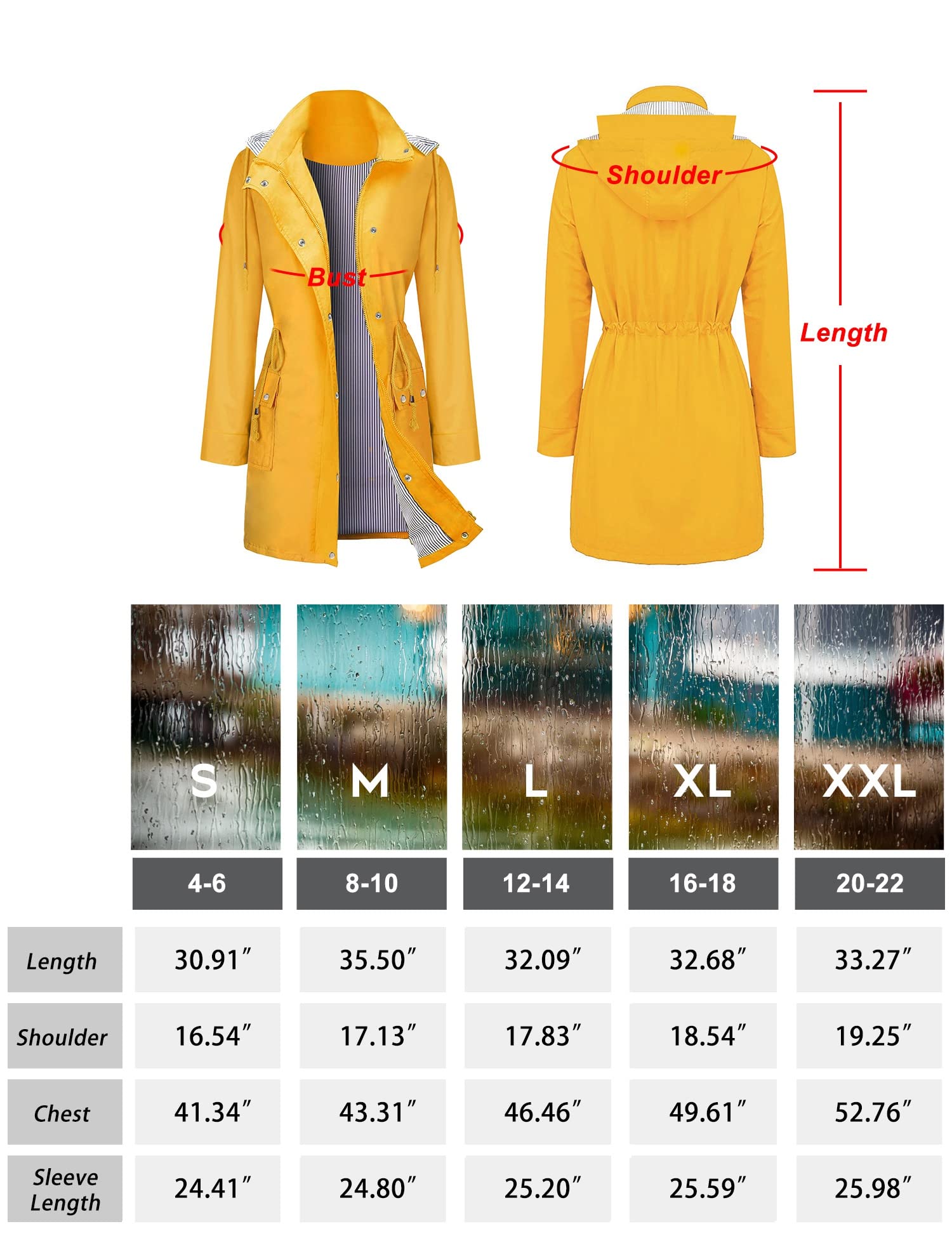 BBX Lephsnt Women Rain Jacket Waterproof Rain Coats with Hood Lightweight Windbreaker Rain Coat Yellow XL