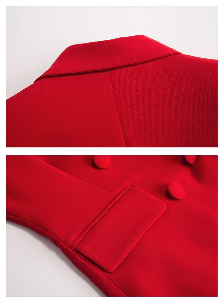 LISUEYNE Women’s Two Pieces Blazer Office Lady Suit Set Work Blazer Jacket and Pant (Red, Medium)