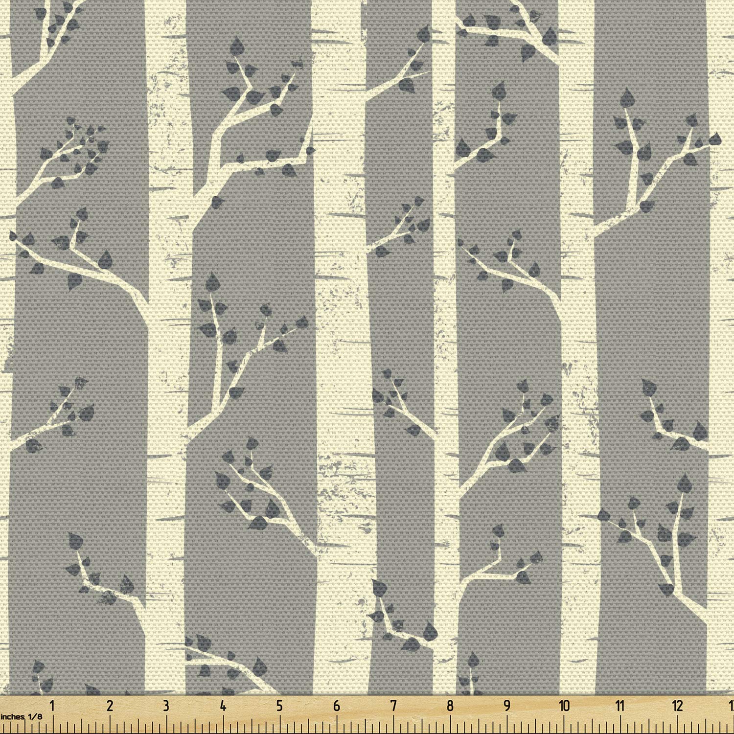 Ambesonne Birch Fabric by The Yard, Tree Branches Vintage Bohemian Contemporary Illustration of Nature, Decorative Fabric for Upholstery and Home Accents, 1 Yard, Dark Taupe