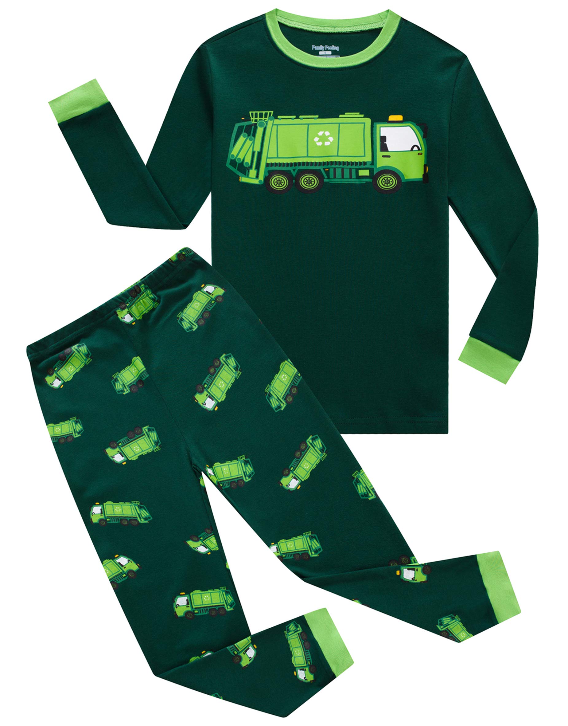 Family Feeling Garbage Truck Little Boys Long Sleeve Pajamas 100% Cotton Pjs Toddler Sleepwears Size 4T