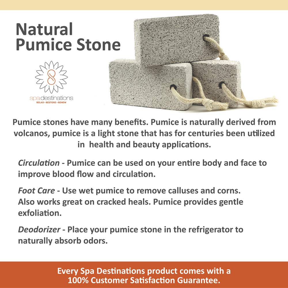 Natural Pumice Stone Three (3) Pack. For Feet, Skin and Body Exfoliation by Spa Destinations
