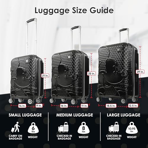 FUL Disney Mickey Mouse 21 Inch Carry On Luggage, Hardshell Rolling Suitcase with Spinner Wheels, Black