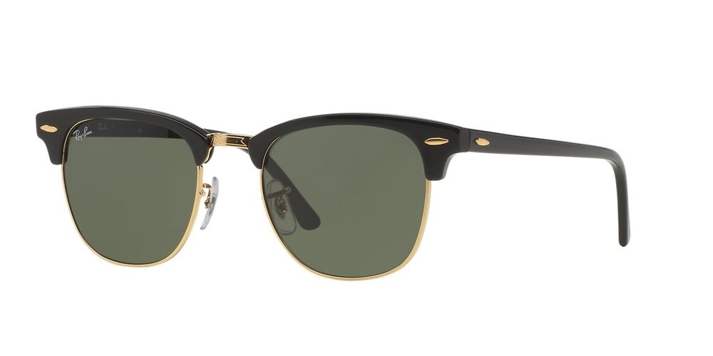 Ray_Ban Clubmaster Sunglasses Black & Gold Frame w/Solid Black G15, 49mm