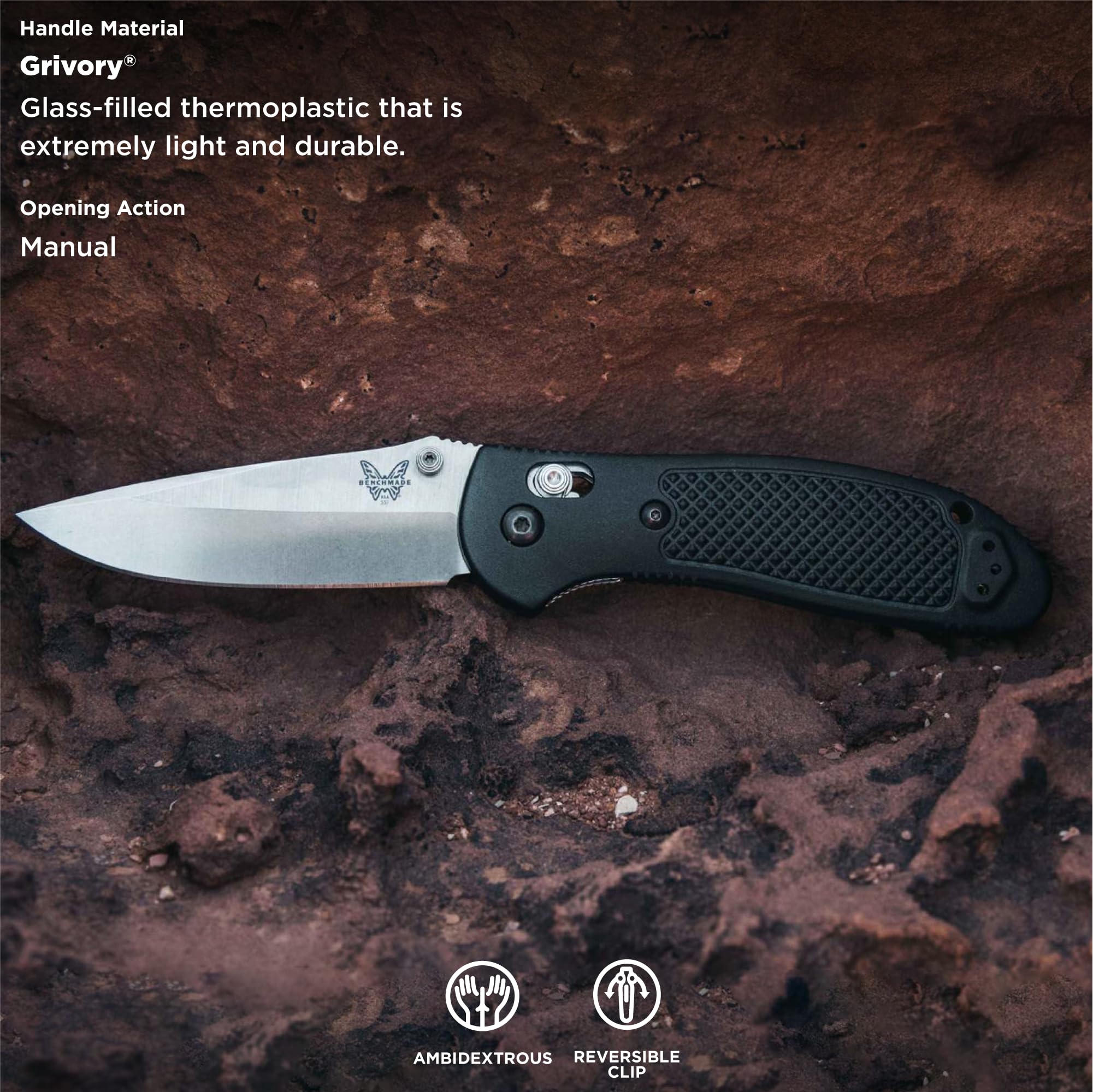 Benchmade - Griptilian 551-S30V EDC Knife with Black Handle (551-S30V)