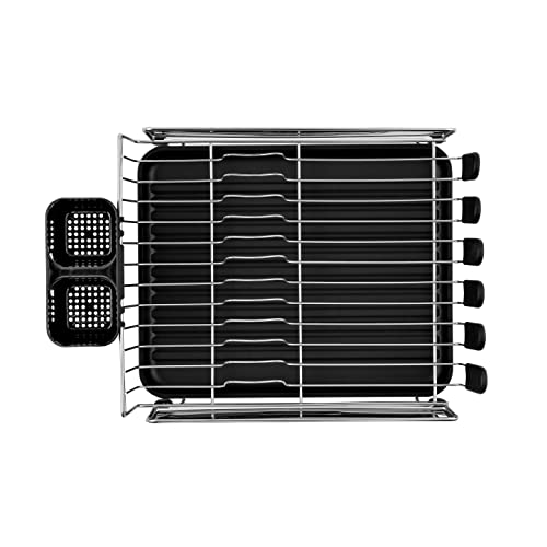 happimess DSH1000A Compact 17.25" Fingerprint-Proof Stainless Steel Dish Drying Rack, Dish Rack with Wine Glass Holder, Utensil Holder, Stainless Steel/Black, Silver/Black