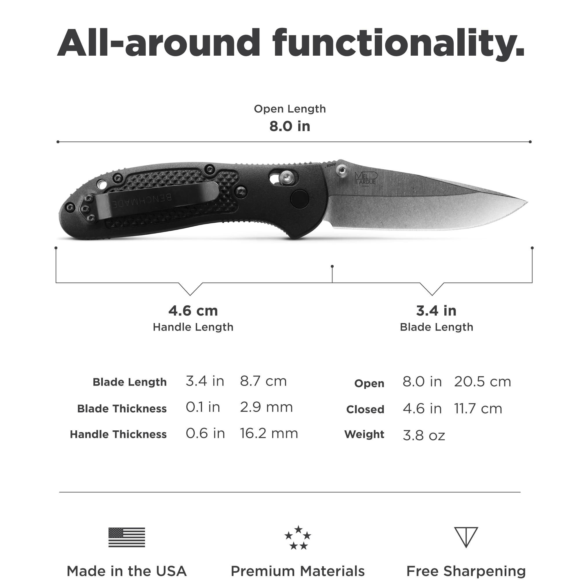 Benchmade - Griptilian 551-S30V EDC Knife with Black Handle (551-S30V)