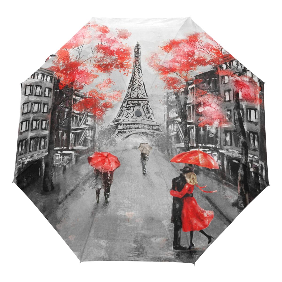 Wamika Oil Painting Eiffel Tower Auto Umbrella Open Close France Paris Umbrella Windproof Lightweight Travel Compact Parasol Umbrellas Sun & Rain