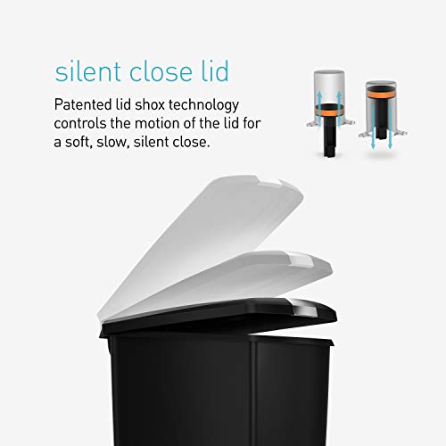 simplehuman 40 Liter / 10.6 Gallon Slim Kitchen Step Trash Can With Secure Slide Lock, Black Plastic
