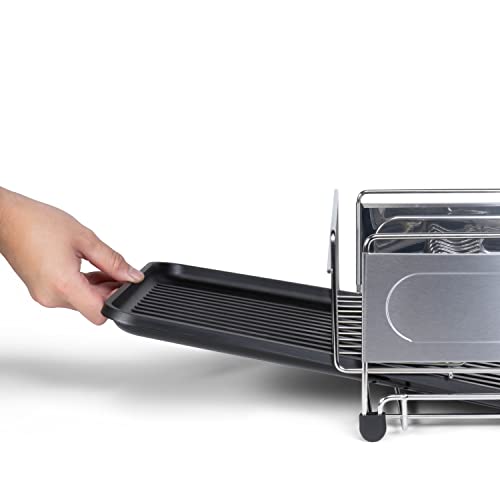 happimess DSH1000A Compact 17.25" Fingerprint-Proof Stainless Steel Dish Drying Rack, Dish Rack with Wine Glass Holder, Utensil Holder, Stainless Steel/Black, Silver/Black