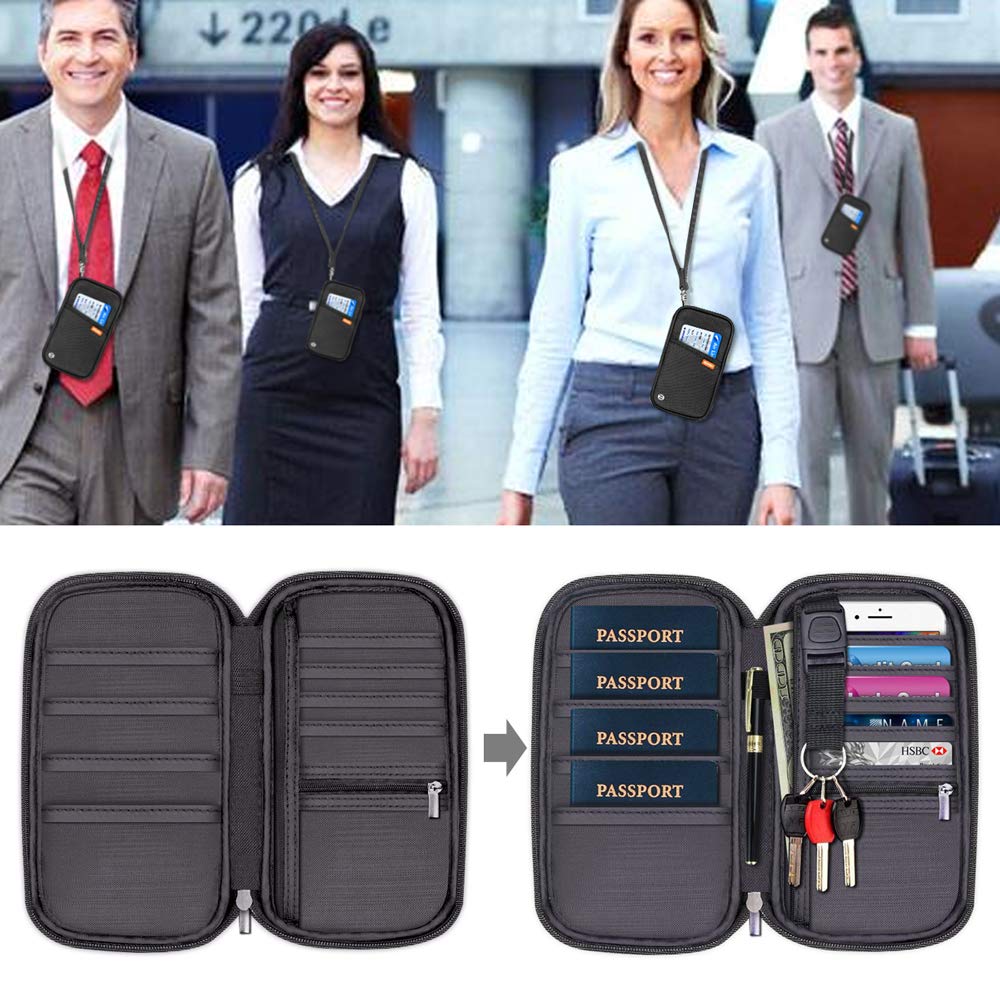RFID Family Passport Wallet Holder Waterproof, Travel Document Organizer Credit Card Clutch Bag for Men Women