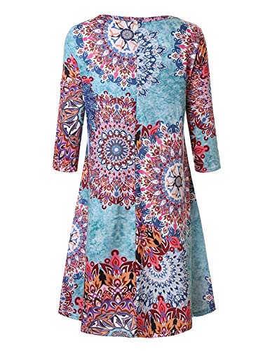 3/4 Sleeve Dresses for Women,Tanst Lady Cute Comfy Simple Elegant Nice Dress Petite Floral Print Knee Length with Pockets Wear Evening Dinner Flower M