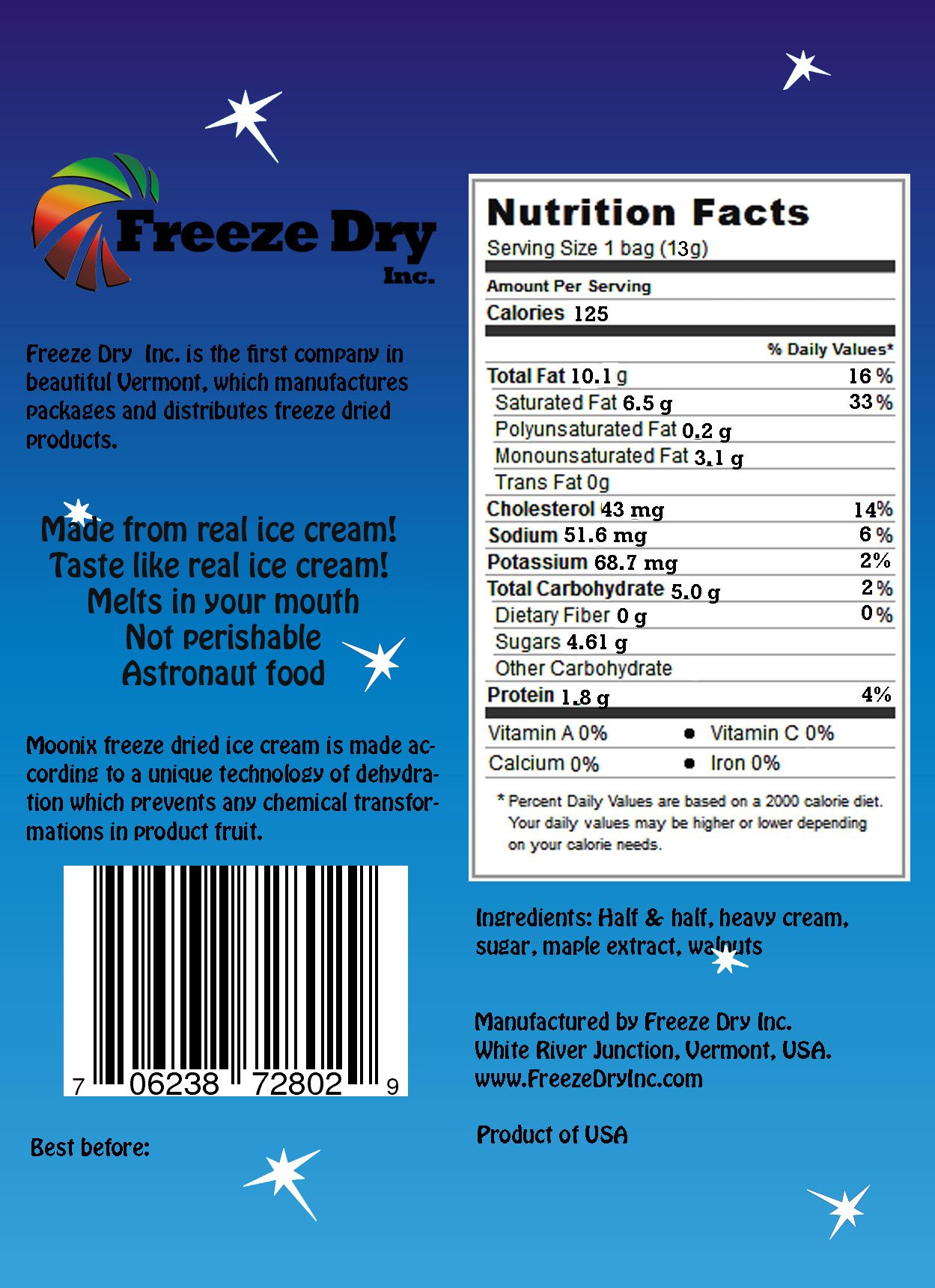 Moonix Freeze Dried Ice Cream 1ct (Maple Walnut)