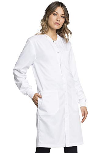 Cherokee Professional Lab Coat for Men and Women with Snap Front Closure WW350AB, M, White