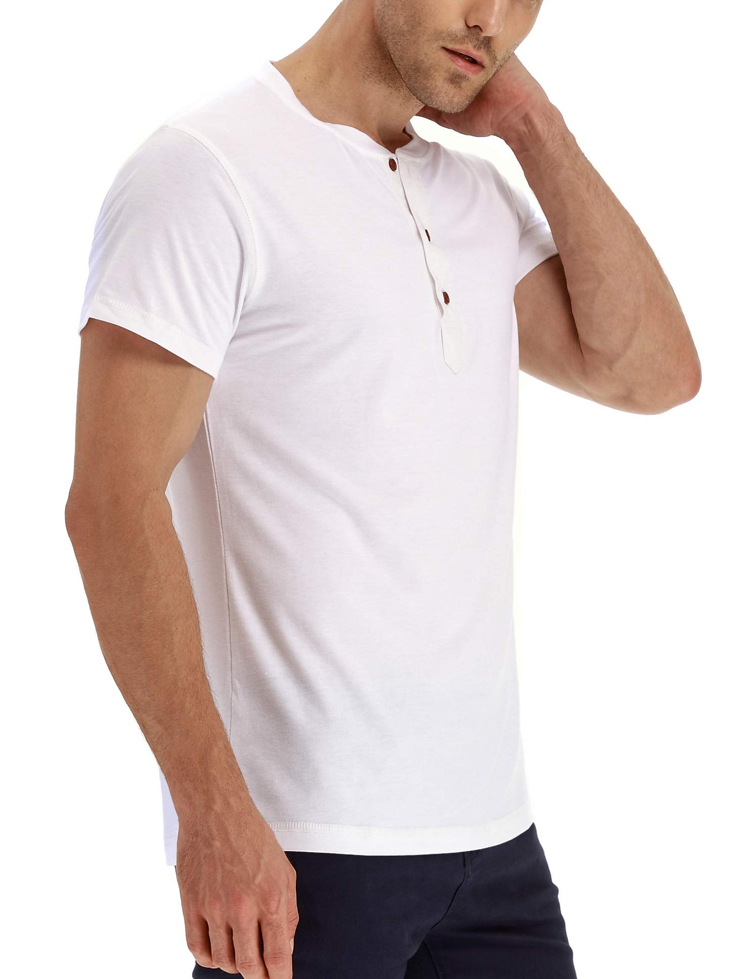 NITAGUT Mens Fashion Casual Front Placket Basic Short Sleeve Henley T-Shirts (2XL, 02 White)