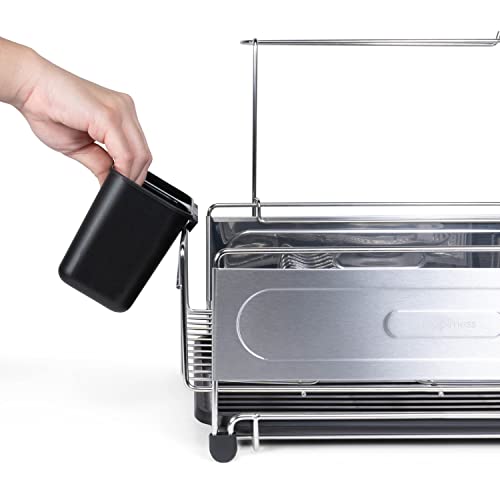 happimess DSH1000A Compact 17.25" Fingerprint-Proof Stainless Steel Dish Drying Rack, Dish Rack with Wine Glass Holder, Utensil Holder, Stainless Steel/Black, Silver/Black