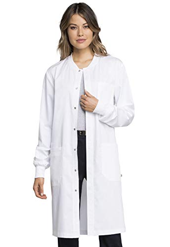 Cherokee Professional Lab Coat for Men and Women with Snap Front Closure WW350AB, M, White