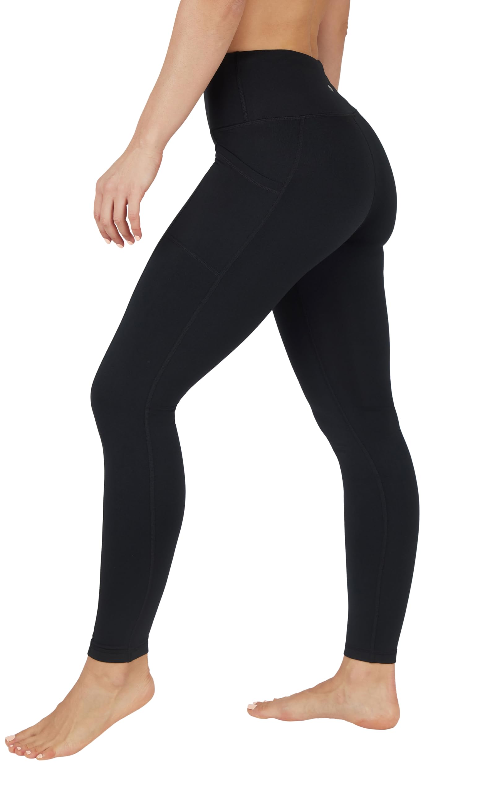 90 Degree By Reflex High Waist Fleece Lined Leggings with Side Pocket - Yoga Pants - Black with Pocket - Medium