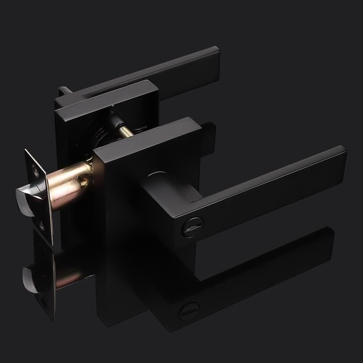 Probrico 6 Pack Matte Black Door Handles Heavy Duty Flat Square Privacy Interior Door Levers for Bedroom & Bathroom, Keyless Interior Handles for Left &Right Handled Doors