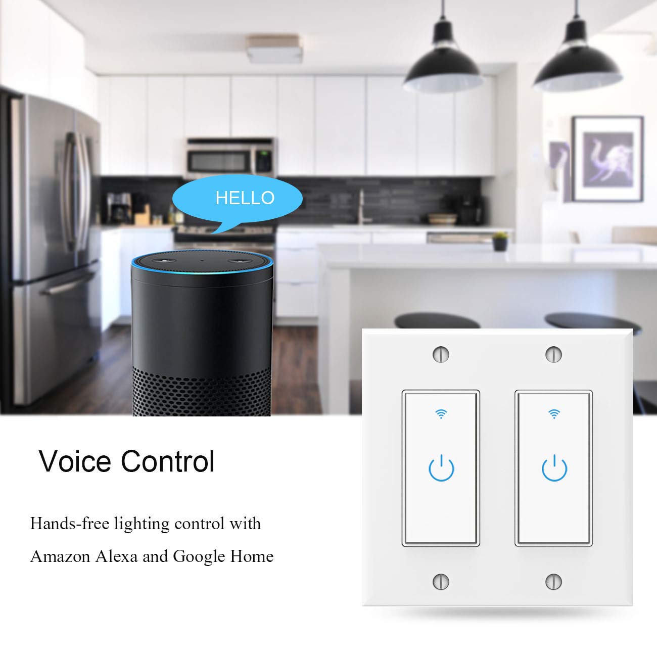 Smart Switch WiFi Wall Light Switch Compatible with Alexa Google Assistant, Neutral Wire Required, Single Pole, 2 Gang