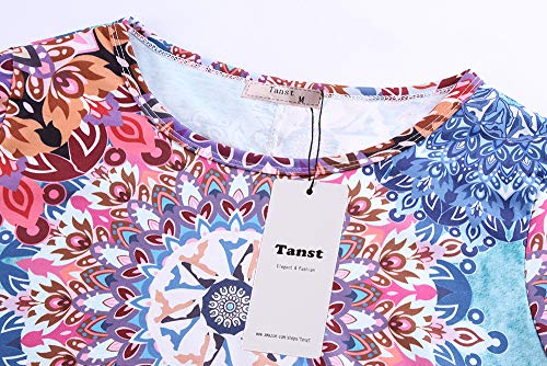 3/4 Sleeve Dresses for Women,Tanst Lady Cute Comfy Simple Elegant Nice Dress Petite Floral Print Knee Length with Pockets Wear Evening Dinner Flower M