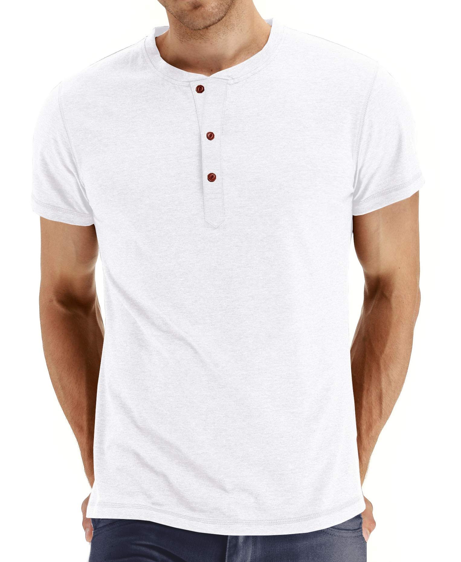 NITAGUT Mens Fashion Casual Front Placket Basic Short Sleeve Henley T-Shirts (2XL, 02 White)