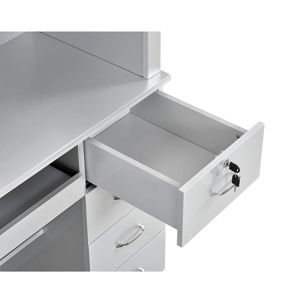 Reception Desk LED Lighted Reception Area Counter LANGARA in Silver Grey