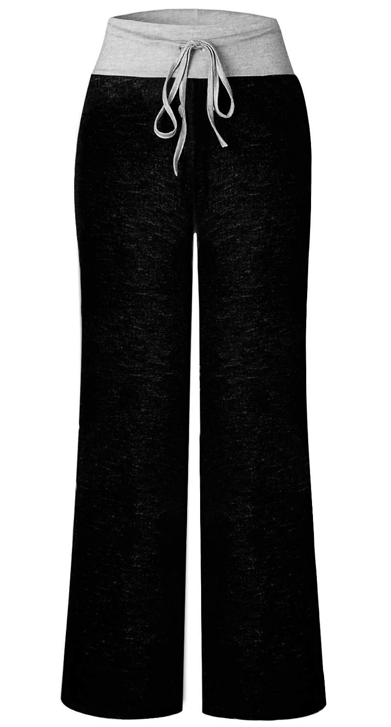 AMiERY Womens Pajamas Solid Juniors Wide Leg Palazzo High Waisted Jogger Pants Sleep Lounge Pants Black 2XL