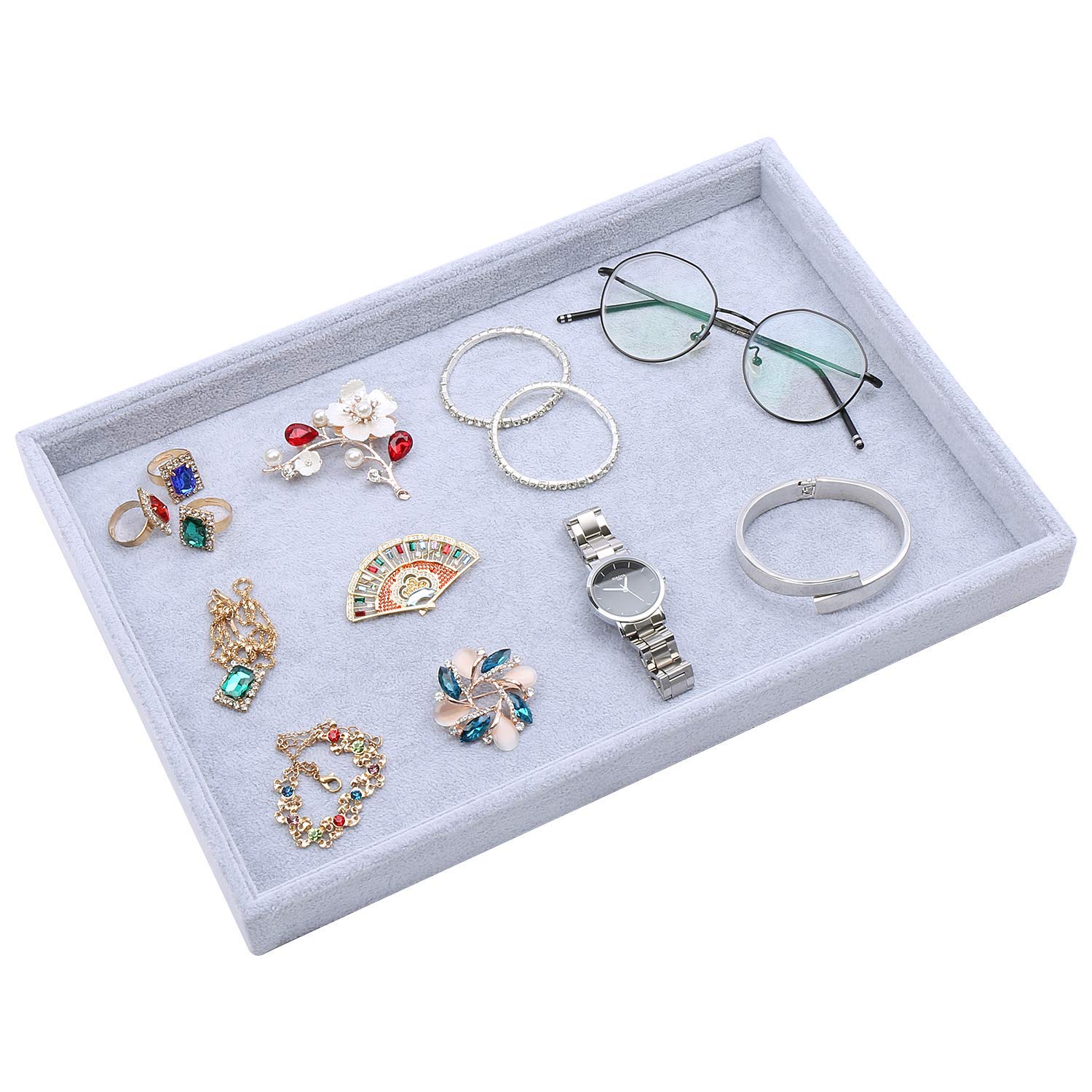 STYLIFING Jewelry Organizer Tray Velvet Jewelry Tray Jewelry Display Case Drawer Jewelry Organizer Ring Earring Necklace Bracelet Watch Buttons Holder