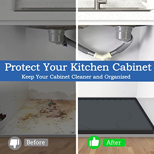 ONESO Under Sink Mat,34" x 22" Under Sink Mats for Kitchen Waterproof,Under Sink Mat Kitchen Cabinet Tray Suitable for Kitchen Bathroom Flexible Waterproof Silicone Made, Hold up to 2 Gallons Liquid