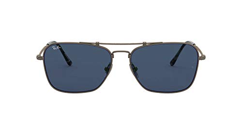 Ray-Ban Rb8136 Caravan Titanium Square Sunglasses, Demi Gloss Pewter/Dark Blue, 58 mm