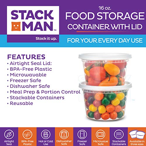 [48 Sets -32 oz.] Plastic Deli Food Storage Containers with Airtight Lids - Soup Containers with Lids