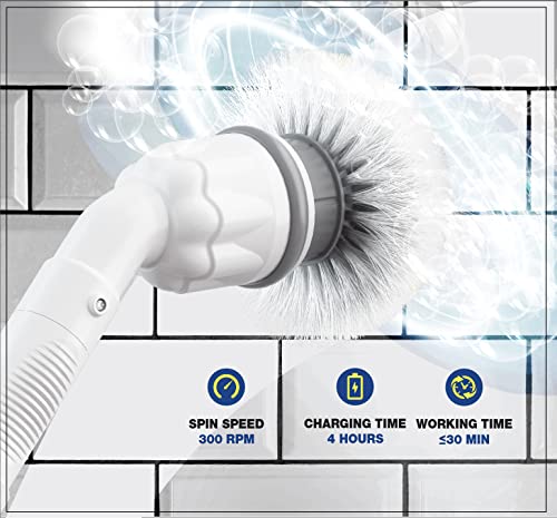 Scrubtastic Spin Scrubber, Electric Shower Scrubber β Rechargeable, Multipurpose Extendable Tile Cleaner, Bathroom, Floor & Grout Bathtub Power Scrubber with 3 Rotating Brush Heads, Improved for 2022