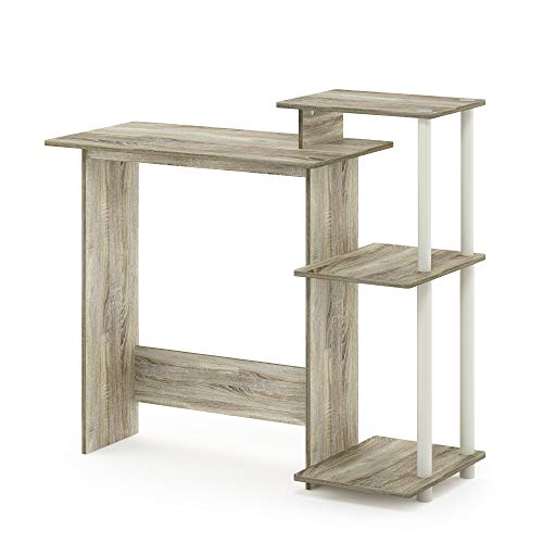 Furinno Efficient Home Laptop Notebook Computer Desk with Square Shelves, Sonoma Oak/White
